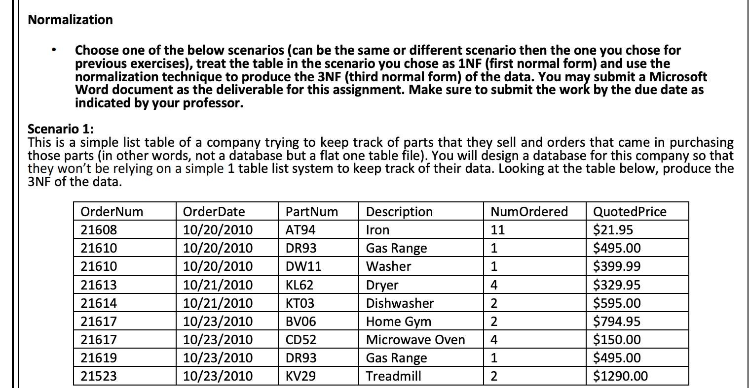 Solved Normalization Choose one of the below scenarios (can | Chegg.com
