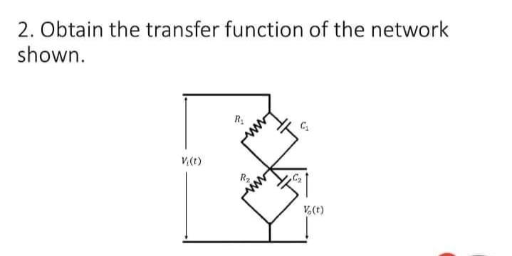 Solved 2. Obtain the transfer function of the network shown. | Chegg.com
