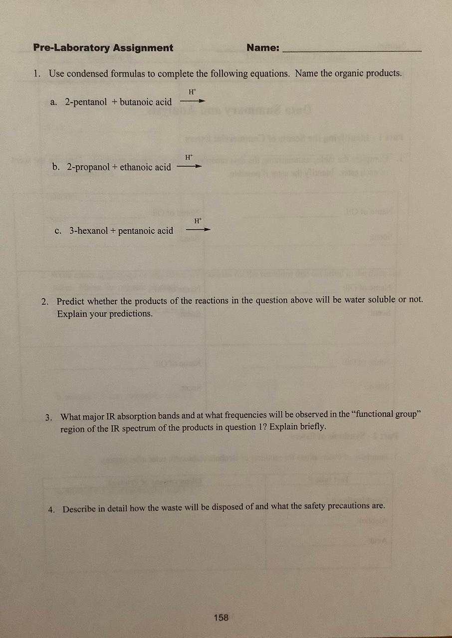 Solved Pre-Laboratory Assignment Name: 1. Use condensed | Chegg.com