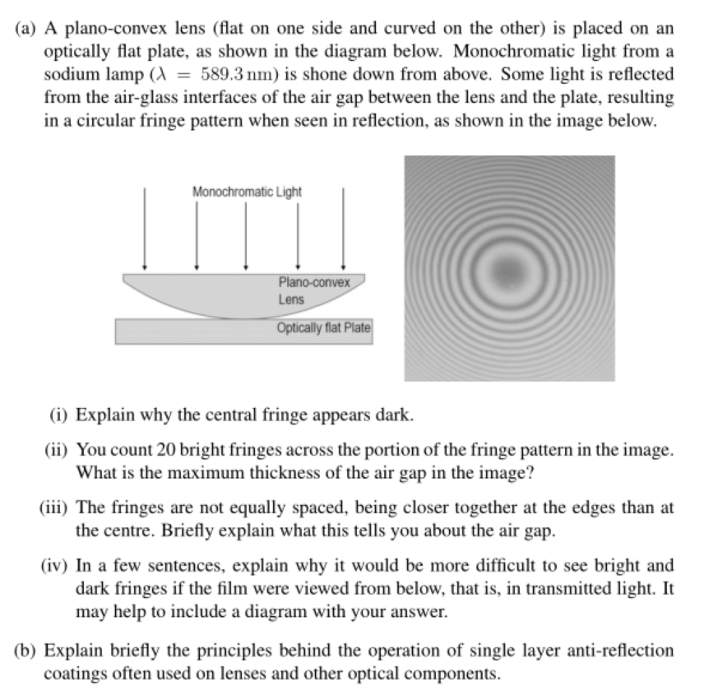 Solved (a) A plano-convex lens (flat on one side and curved | Chegg.com