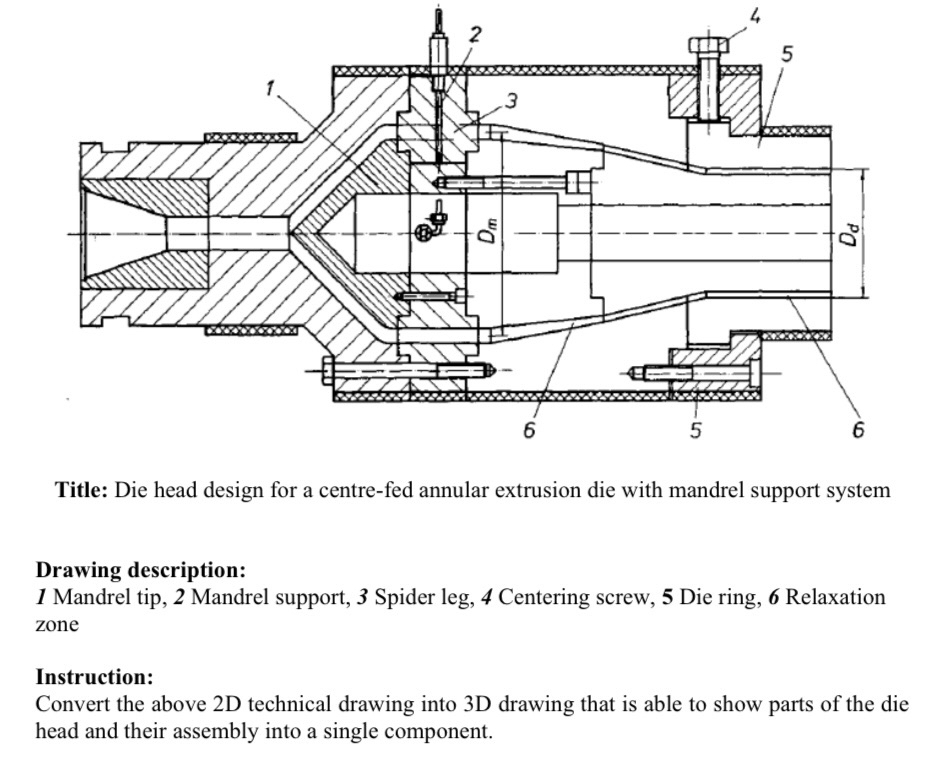 Solved Title: Die head design for a centre-fed annular | Chegg.com