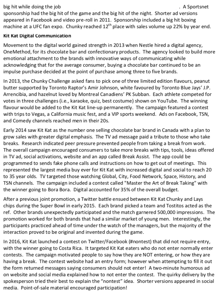 Kit Kat in Canada A Kit Kat marketing manager | Chegg.com