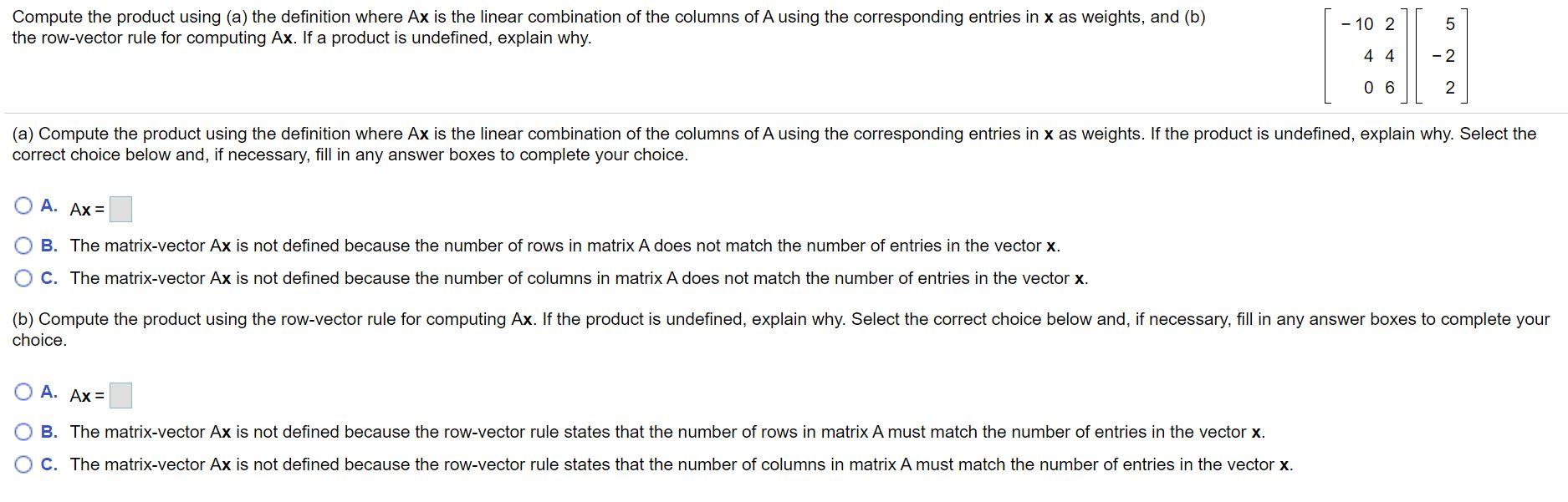 Solved Compute the product using (a) the definition where Ax | Chegg.com