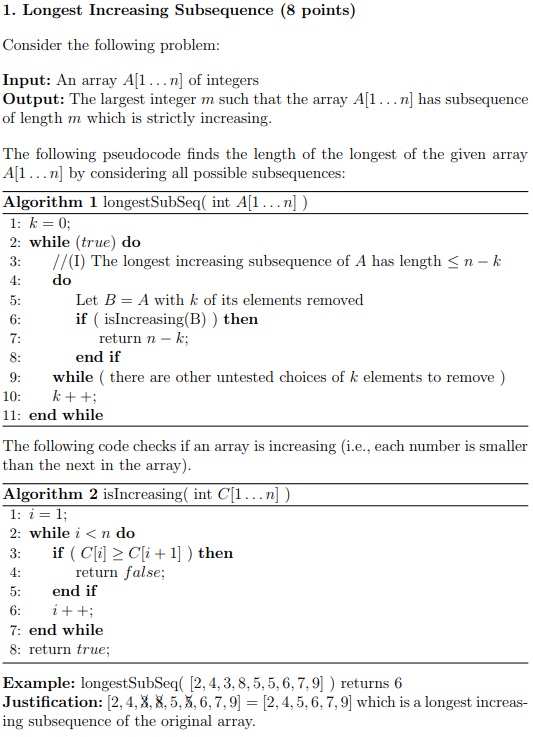 Solved 1 Longest Increasing Subsequence 8 Points Consider