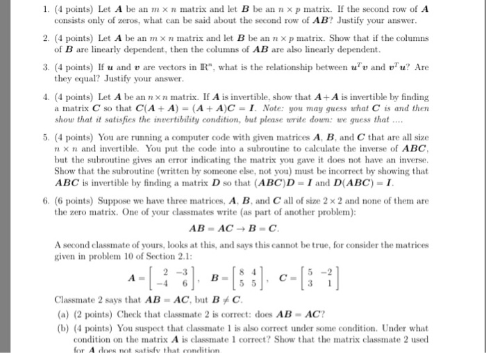 Solved 1. (4 points)Let A be an mx n matrix and let B be an | Chegg.com
