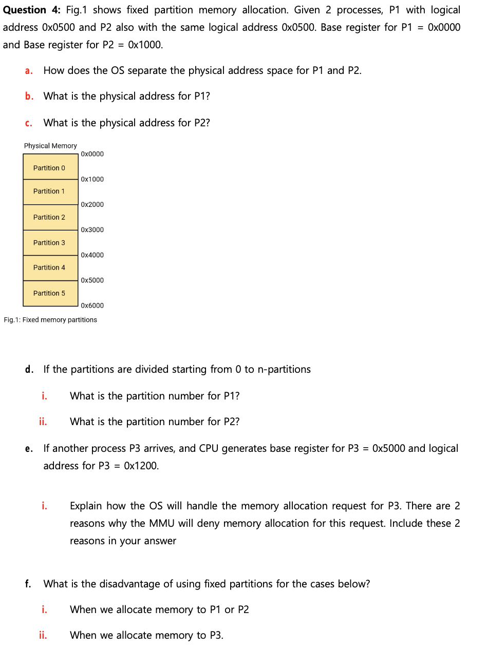 Solved Question 4: Fig.1 shows fixed partition memory | Chegg.com