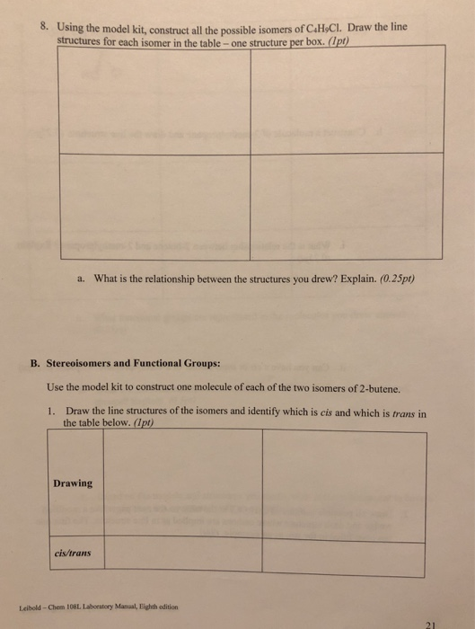Solved 8. Using the model kit, construct all the possible | Chegg.com