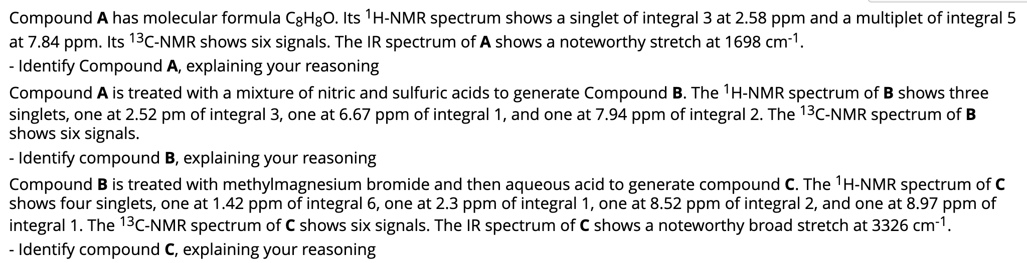 Solved Compound A has molecular formula C8H8O. ﻿Its ?1H-NMR | Chegg.com