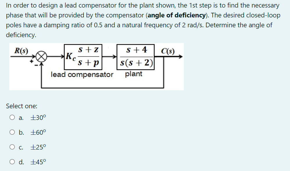 Solved In order to design a lead compensator for the plant | Chegg.com