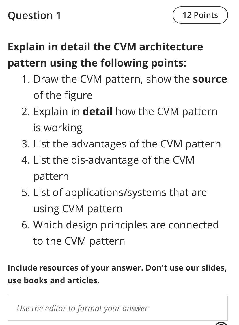 Solved Question 1 12 Points Explain in detail the CVM | Chegg.com