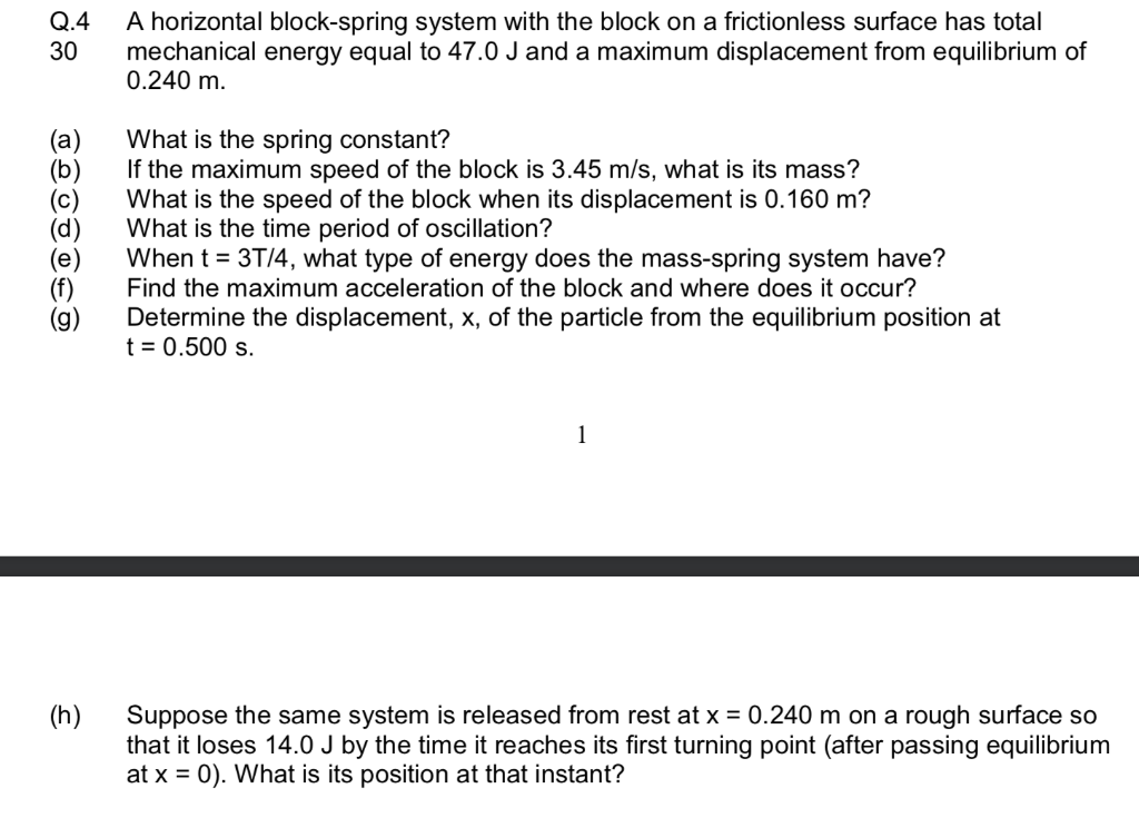 Solved Q.4 30 A horizontal block-spring system with the | Chegg.com