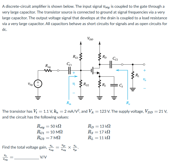 Solved A discrete-circuit amplifier is shown below. The | Chegg.com