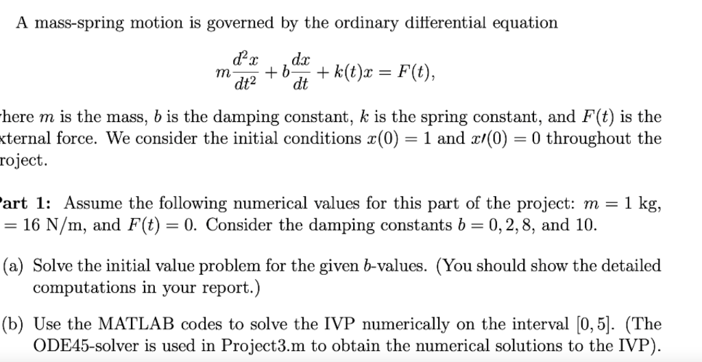 Solved A Mass spring Motion Is Governed By The Ordinary Chegg