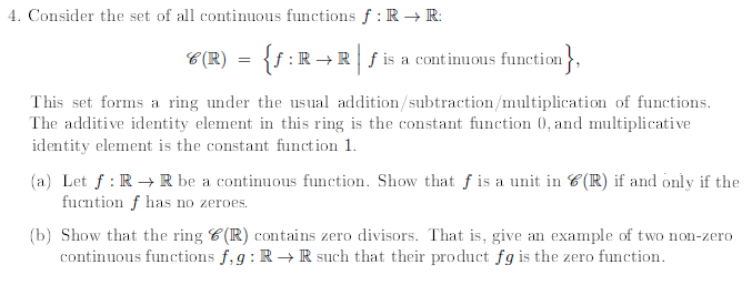 Solved Consider the set of all continuous functions f:R→R | Chegg.com