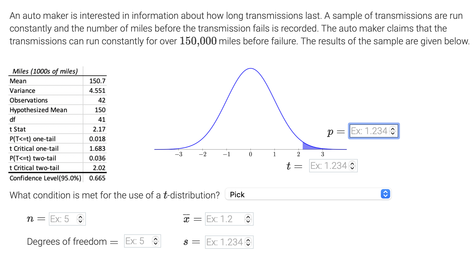 Solved What condition is met for the use of a t-distribution | Chegg.com