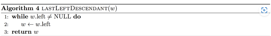 Solved \begin{tabular}{l} Algorithm 4 LASTLEFTDESCENDANT (w) | Chegg.com