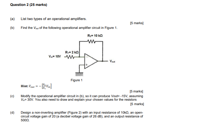 Solved (a) List two types of an operational amplifiers. [5 | Chegg.com