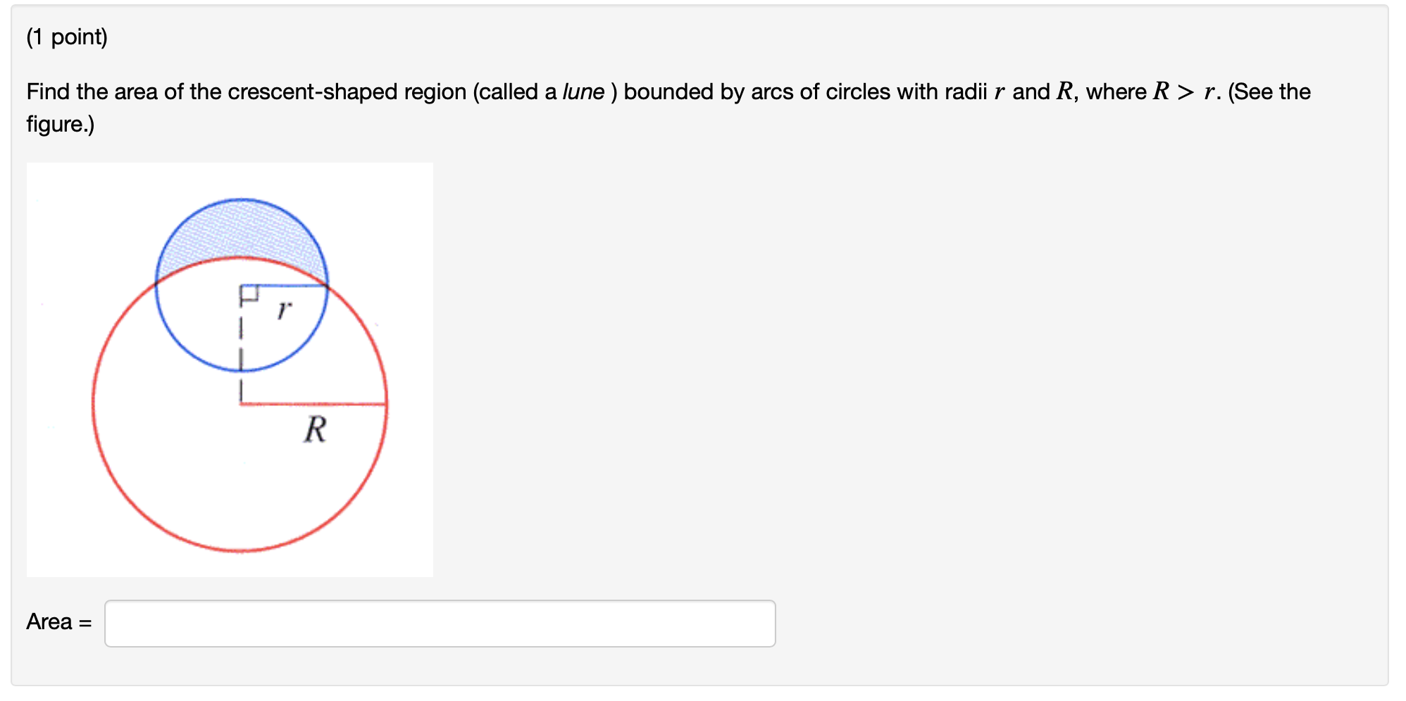 Solved Find the area of the crescent-shaped region (called a | Chegg.com