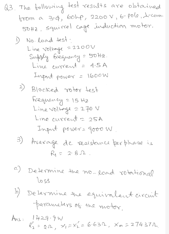 Q3. The following test results are obtained from a | Chegg.com