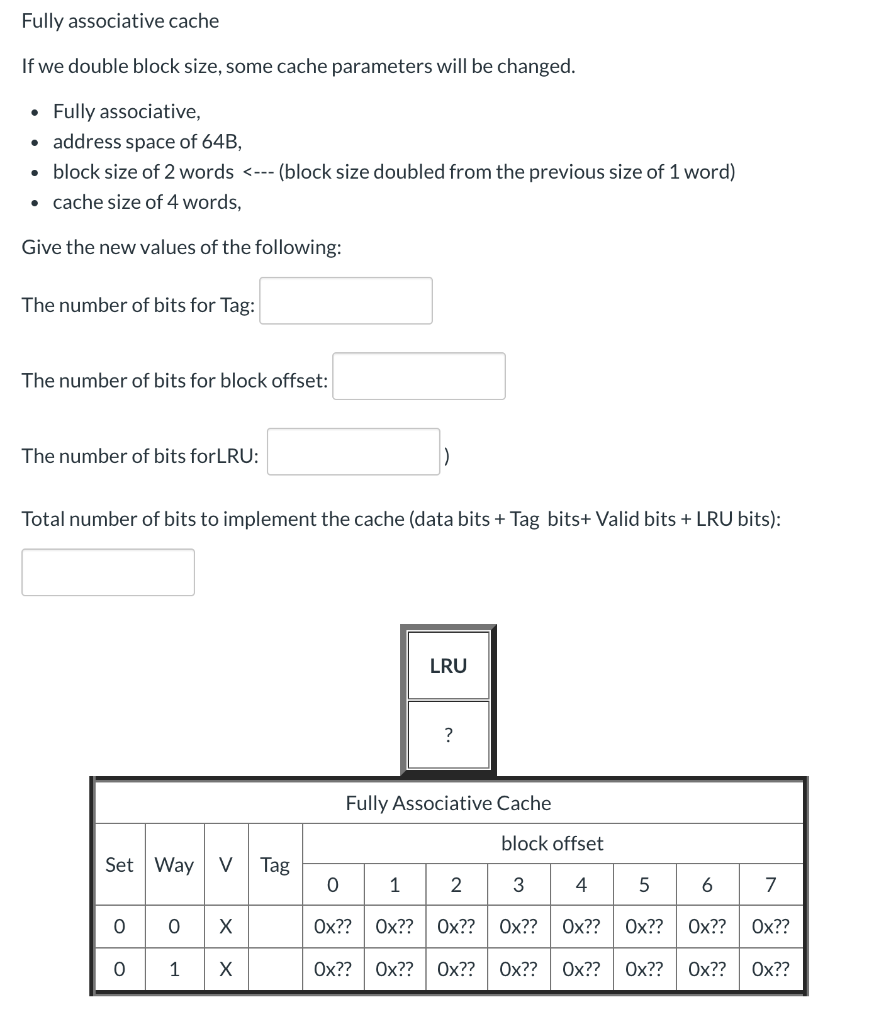 Fully associative cache Consider the following cache | Chegg.com