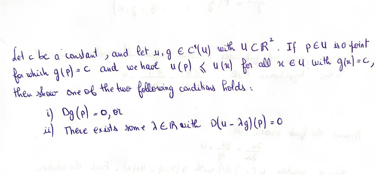 Solved Let c be a constant, and let μ,g∈C′(u) with u⊂R2. If | Chegg.com