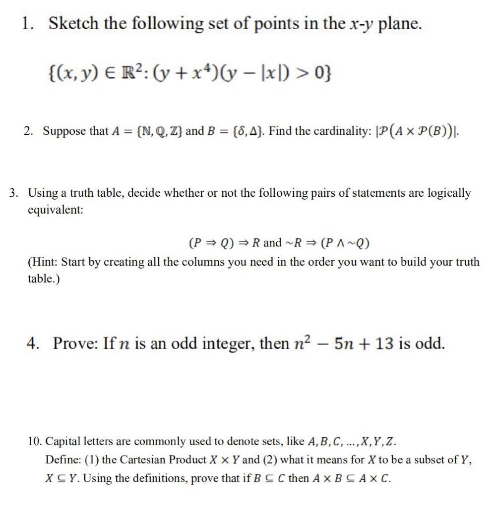 Solved 1. Sketch the following set of points in the x-y | Chegg.com