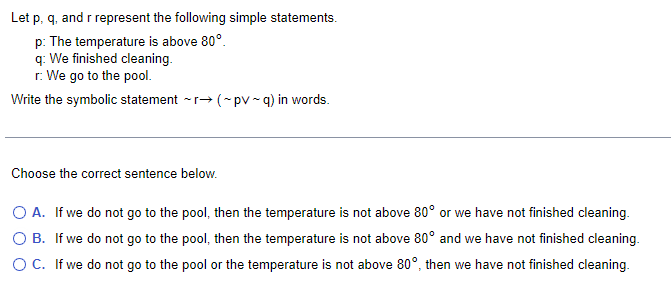 Solved Let p,q, and r represent the following simple | Chegg.com