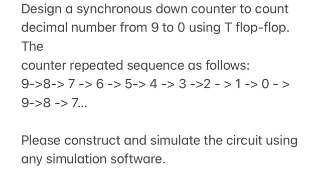 Solved Design a synchronous down counter to count decimal | Chegg.com