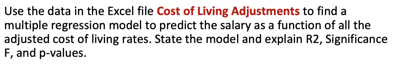 Solved Use the data in the Excel file Cost of Living | Chegg.com