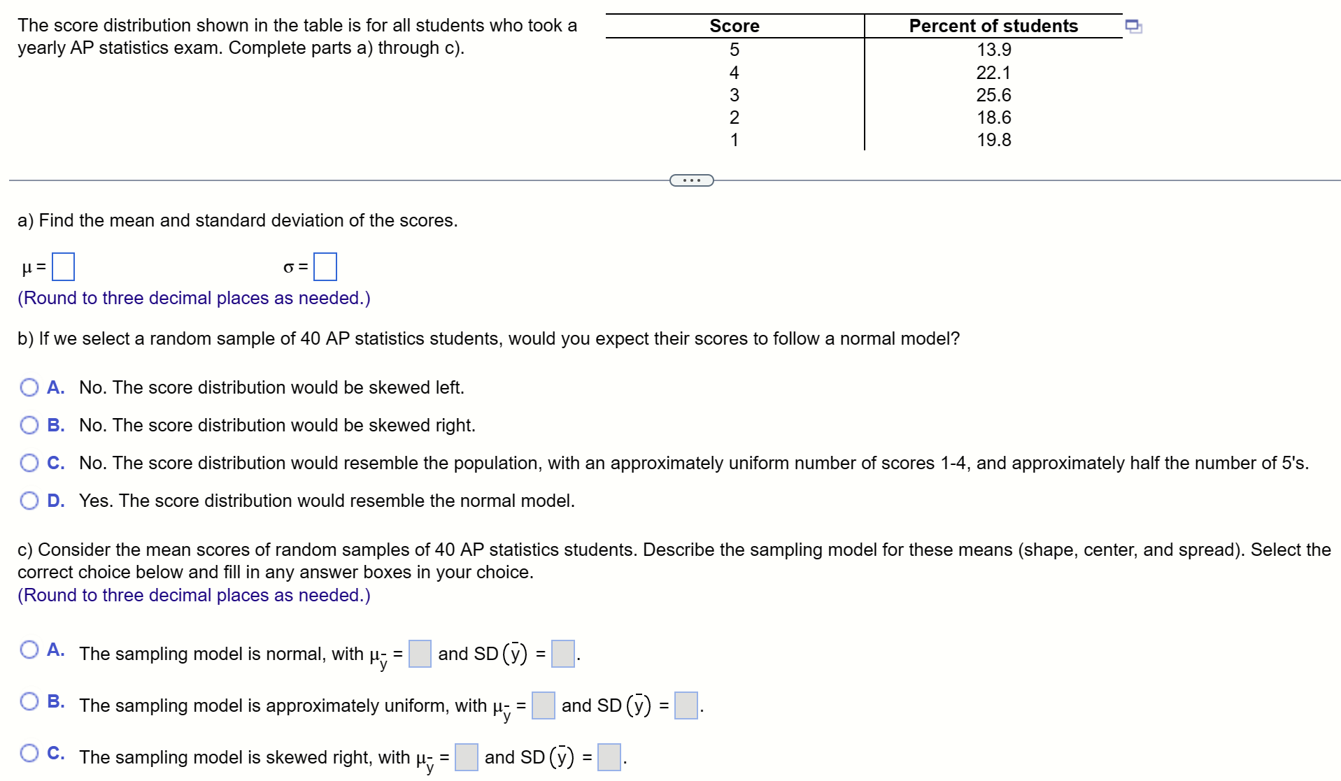 Solved The score distribution shown in the table is for all | Chegg.com