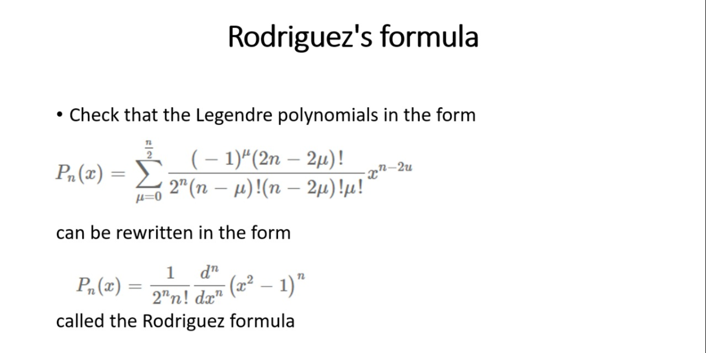 Solved Rodriguez's formula • Check that the Legendre | Chegg.com