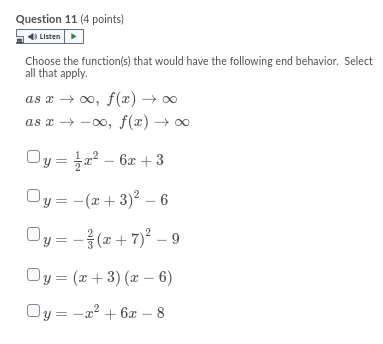 Solved Question 11 (4 points) Listen Choose the function(s) | Chegg.com