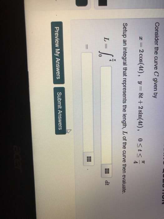 Solved Consider the curve C given by z-2cos(4t), y-8t + | Chegg.com