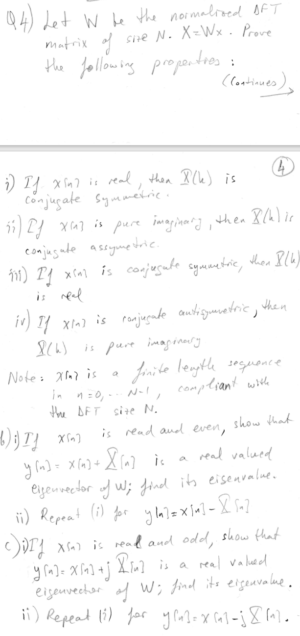 Q4) Let W be the normalised DFT matrix of size | Chegg.com