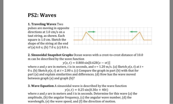 PS2: Waves 1. Traveling Waves Two pulses are moving | Chegg.com