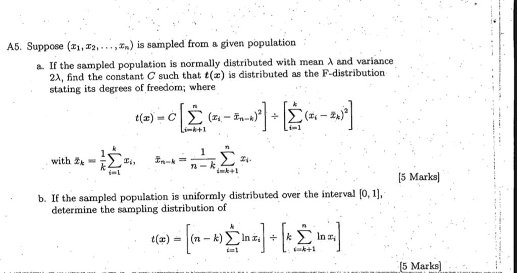 Solved A5. ﻿Suppose (x1,x2,dots,xn) ﻿is sampled from a given | Chegg.com