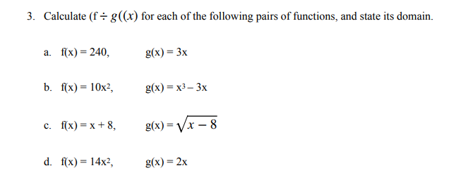 Solved 3. Calculate ( f÷g((x) for each of the following | Chegg.com