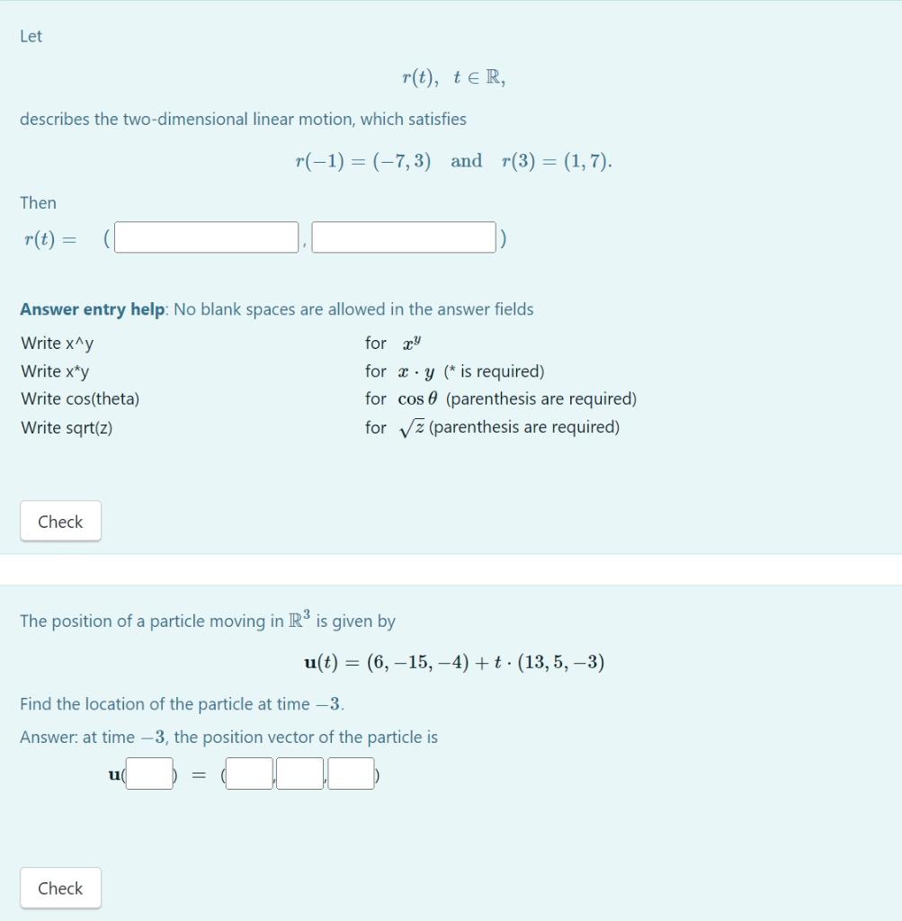 Solved Let r(t),t∈R, describes the two-dimensional linear | Chegg.com