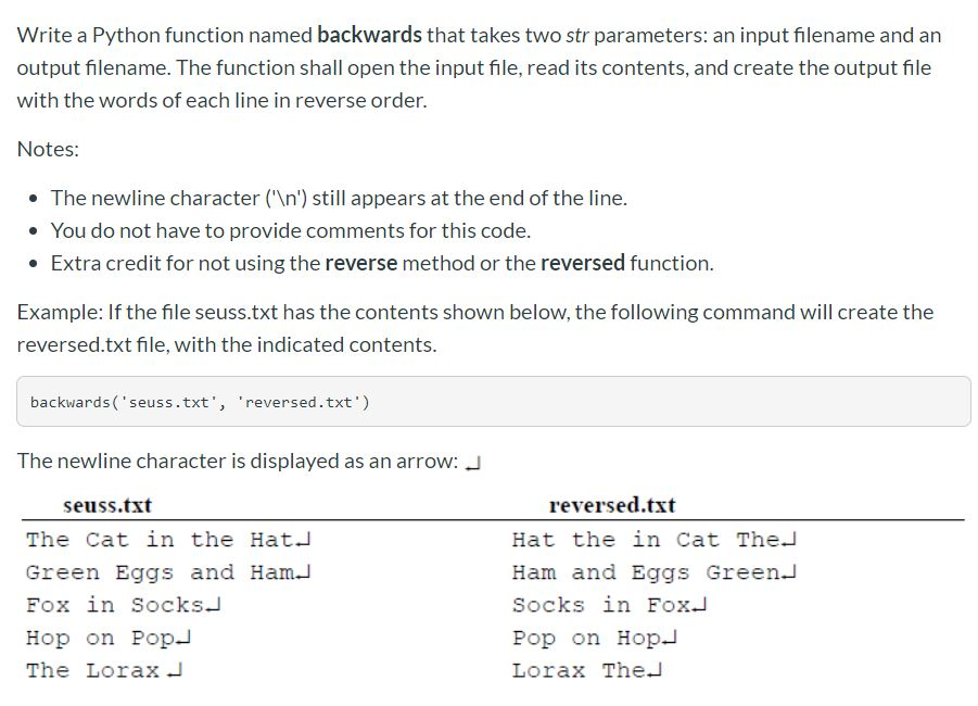 Solved Write a Python function named backwards that takes | Chegg.com