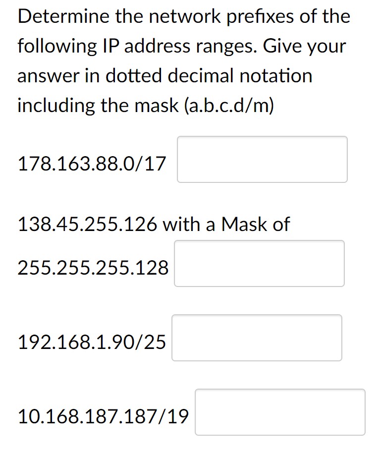 Solved Determine the network prefixes of the following IP | Chegg.com