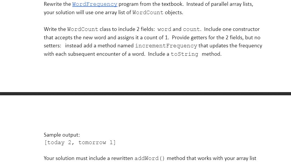 Solved of WordCount objects. It must also work with any | Chegg.com