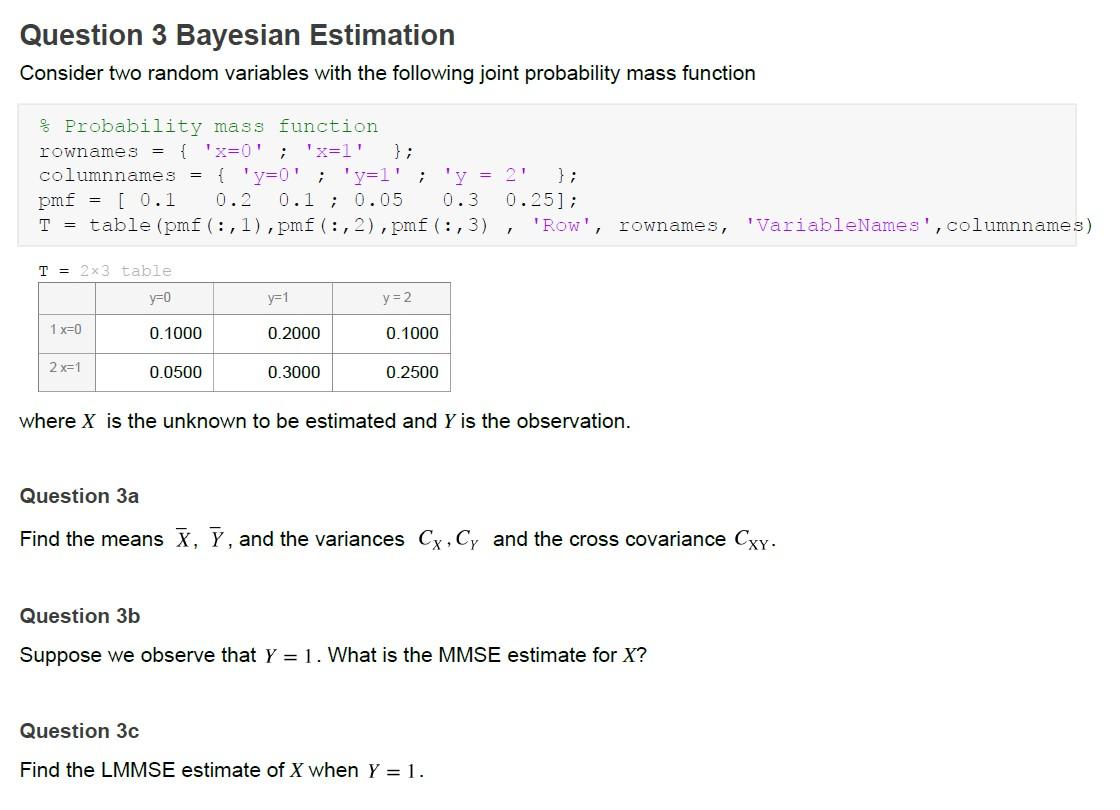 Solved Question 3 Bayesian Estimation Consider two random | Chegg.com