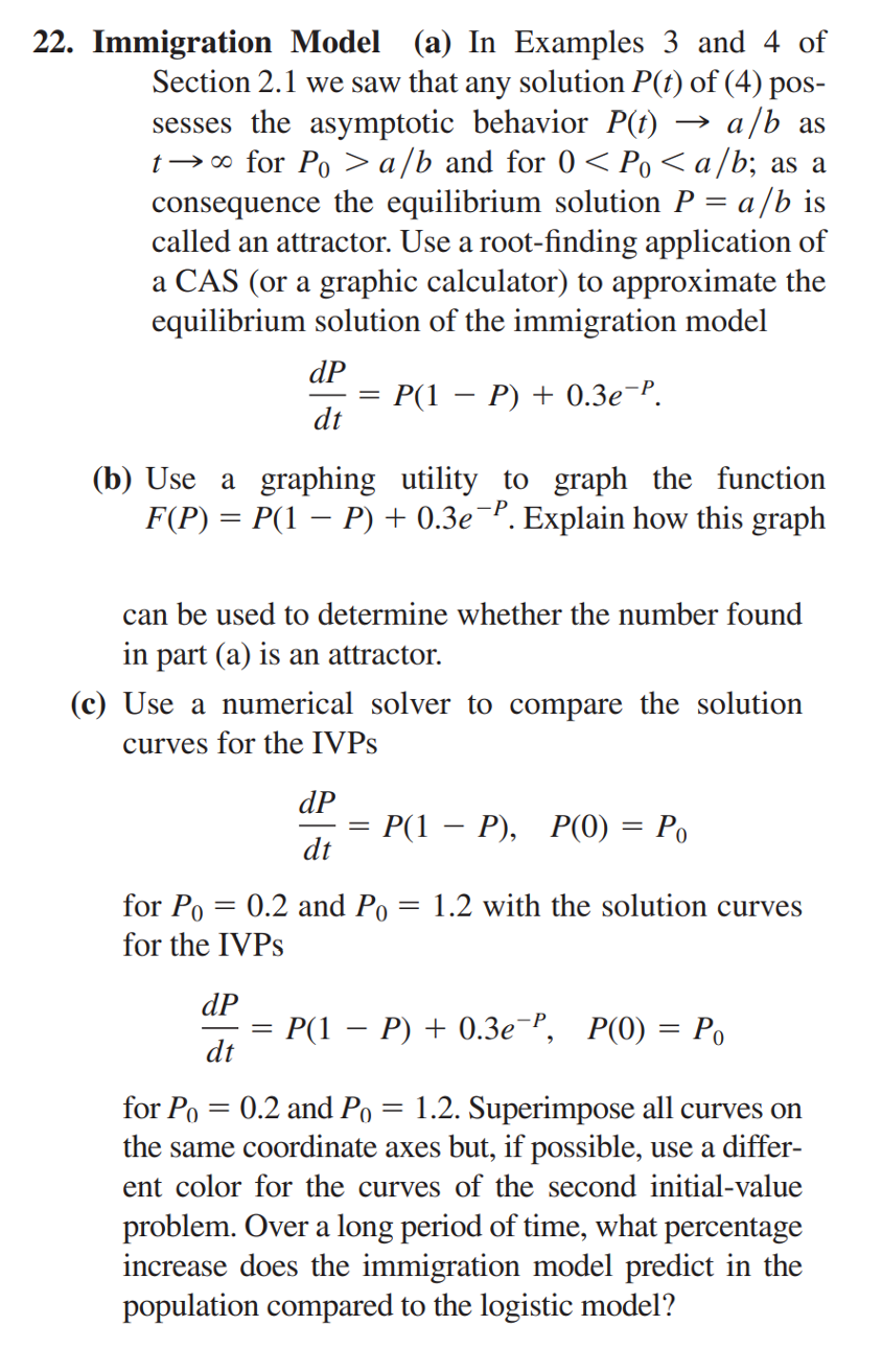 Solved 22. Immigration Model (a) In Examples 3 and 4 of | Chegg.com