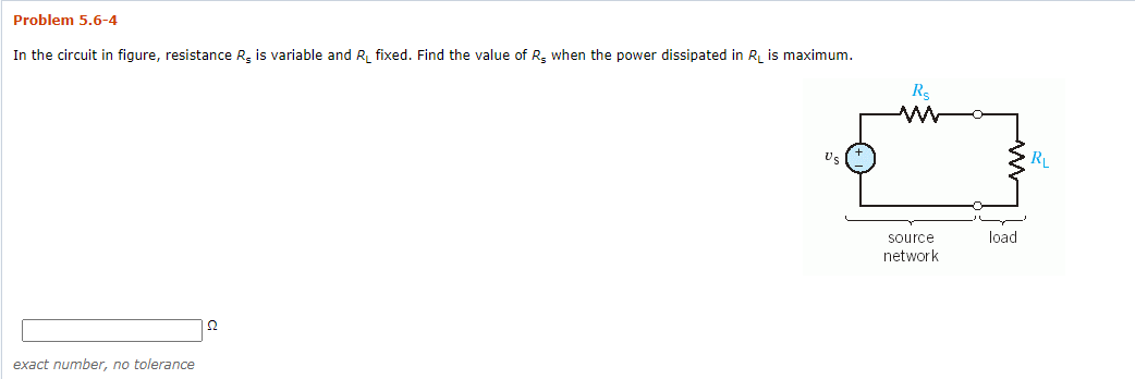 Solved Problem 5.6-4 In the circuit in figure, resistance Rs | Chegg.com