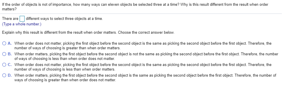 Solved f the order of objects is not of importance, how many | Chegg.com