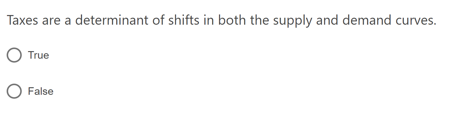 Solved Taxes are a determinant of shifts in both the supply | Chegg.com
