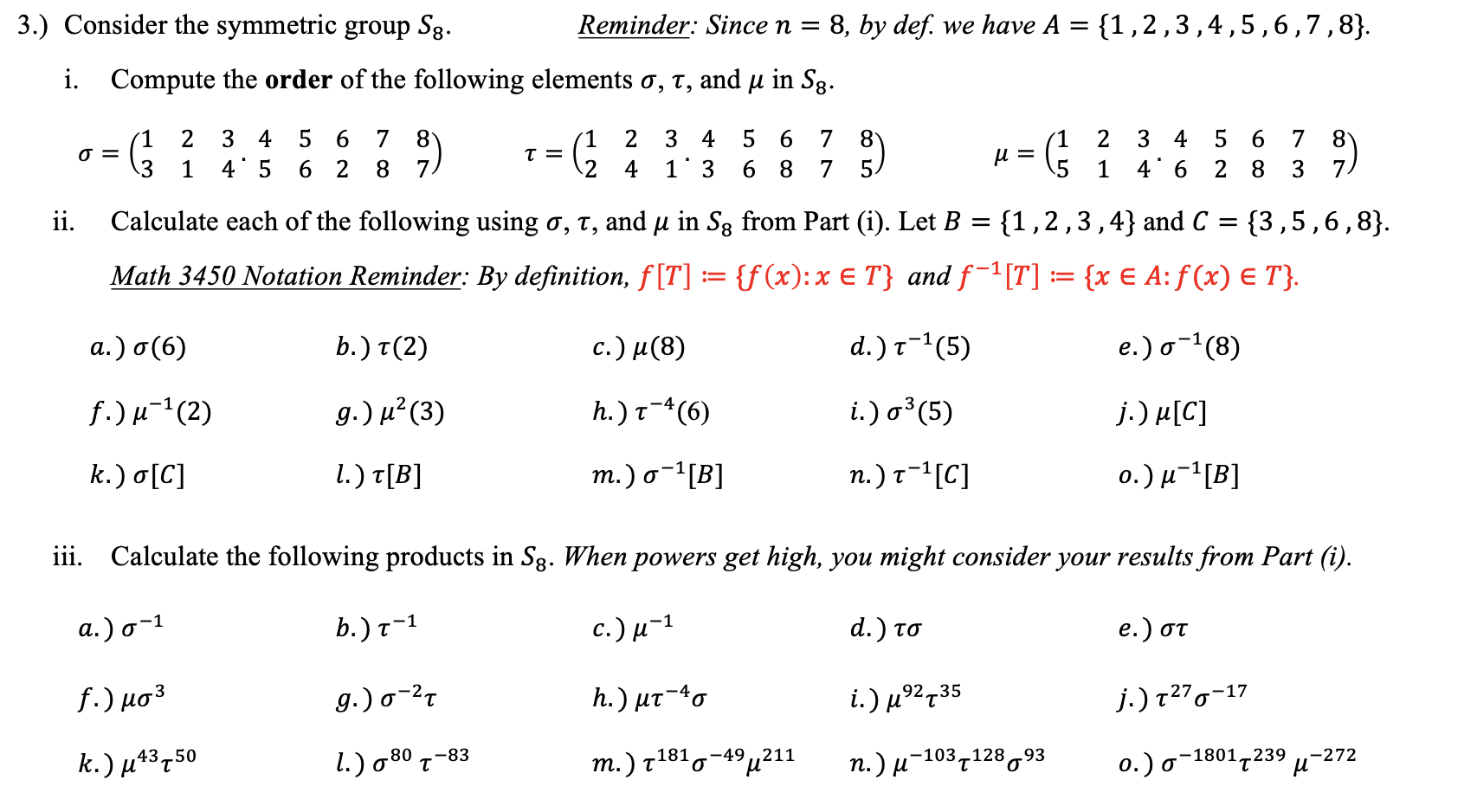 Solved 3 Consider The Symmetric Group S8 Reminder Since