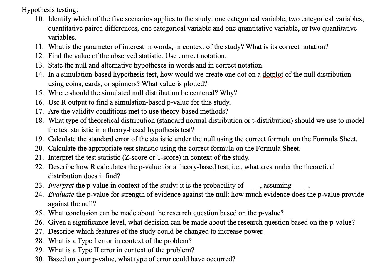 Solved Hypothesis testing: 10. Identify which of the five | Chegg.com