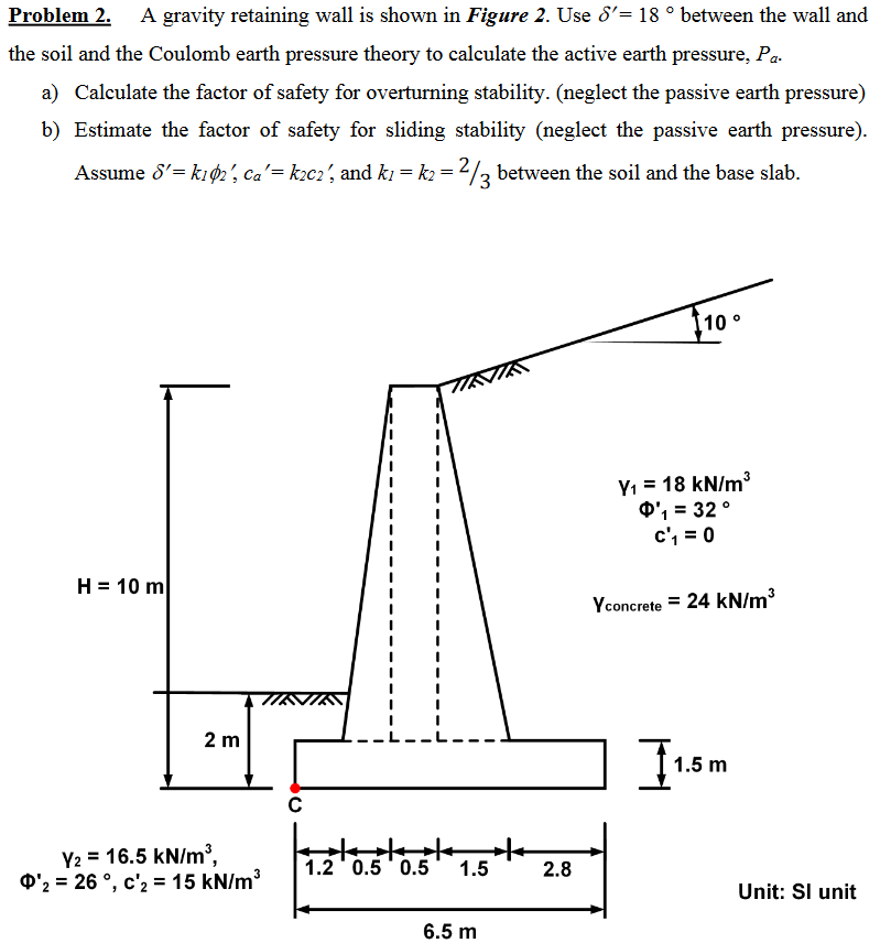 Solved Problem 2. A gravity retaining wall is shown in | Chegg.com