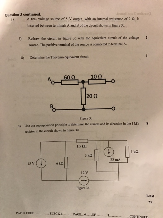 Solved Question 3 continued. A real voltage source of 5 V | Chegg.com
